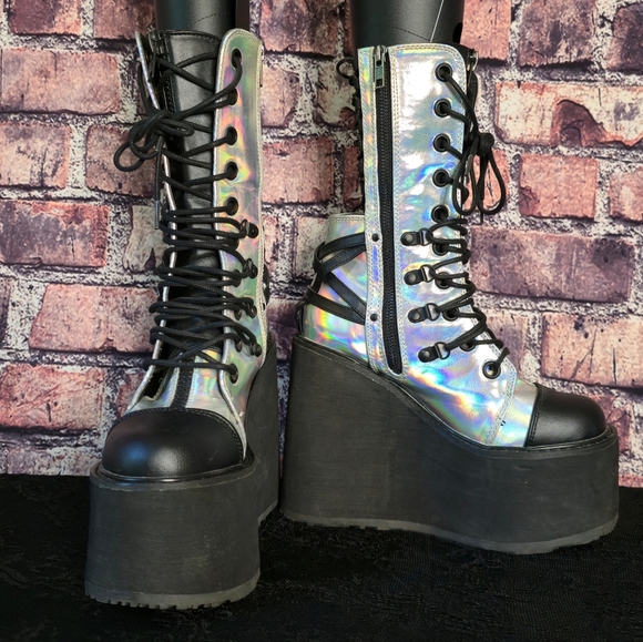 Demonia | Shoes | Demonia Trinity Swing 2 Holographic Platform Boots ...